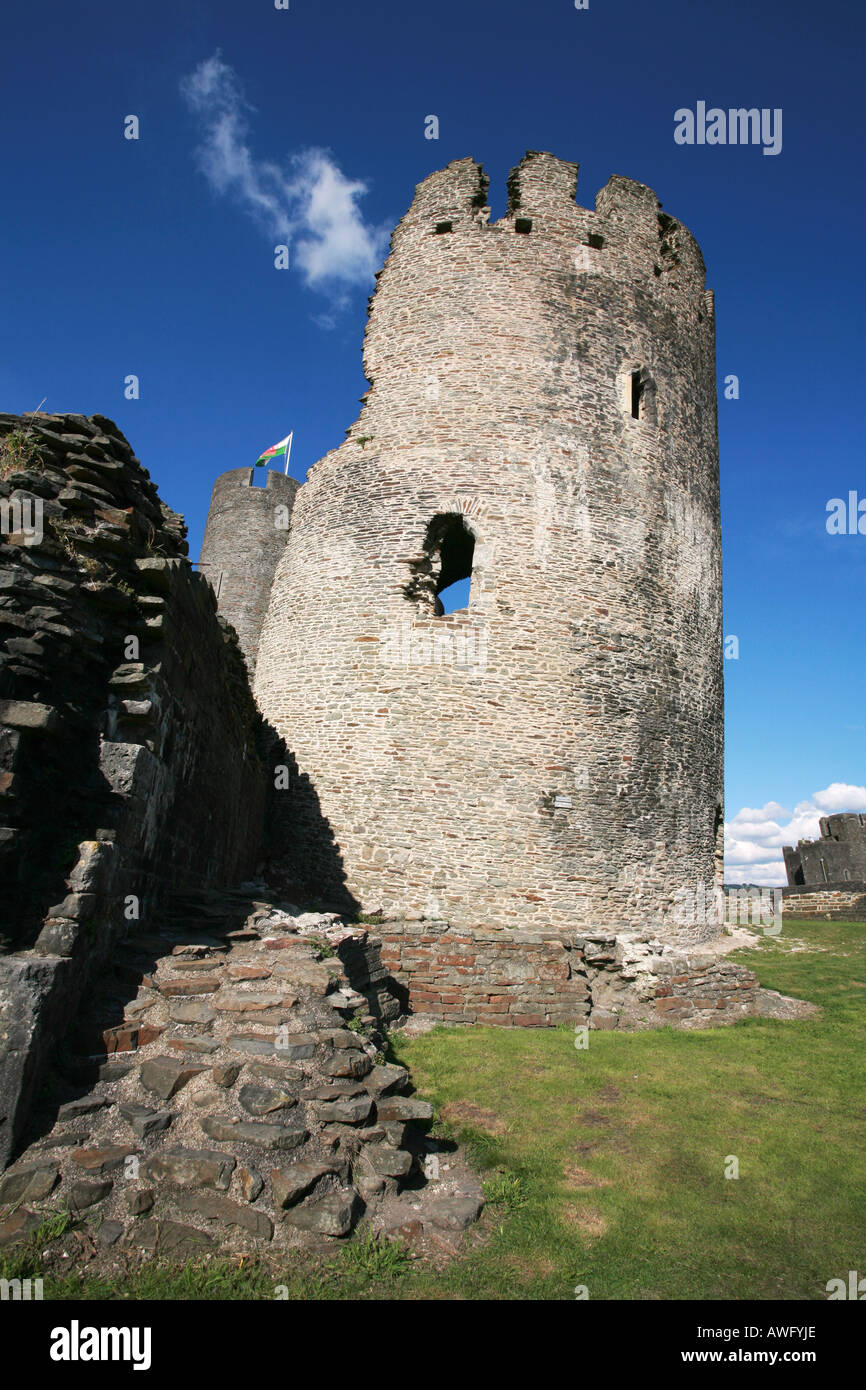 The famous Leaning Tower of medieval 13th century Caerphilly Castle ...