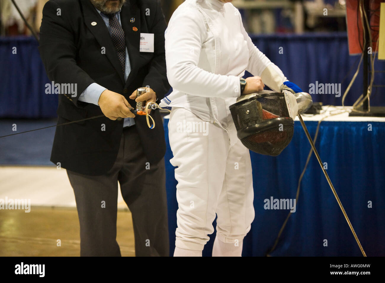 SPORTS Fencing competition male referee test electronic connection of ...