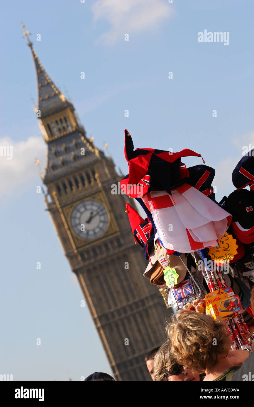 World famous symbol of London Big Ben in background with tourist ...