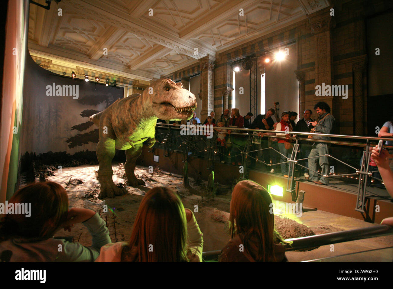 Tourists visit the popular Tyrannosaurus Rex T Rex dinosaur exhibition ...