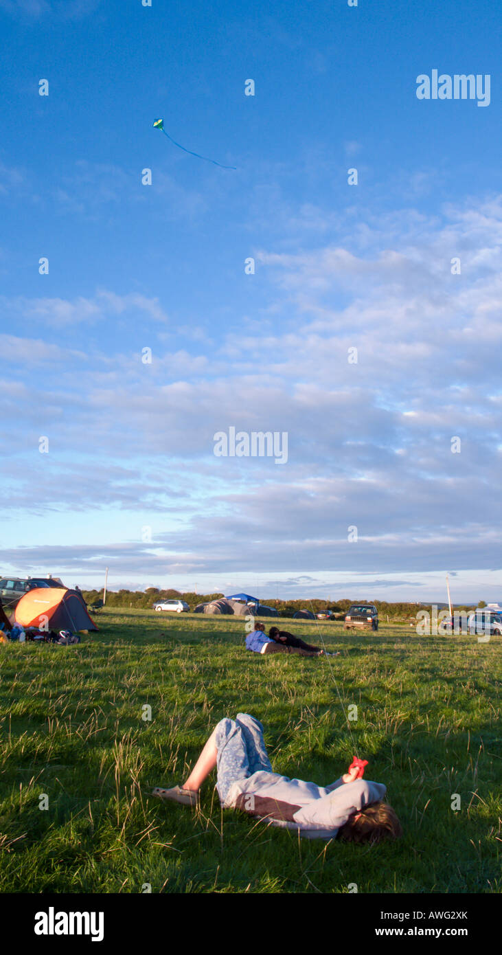 boy playing with kite in campsite Stock Photo - Alamy