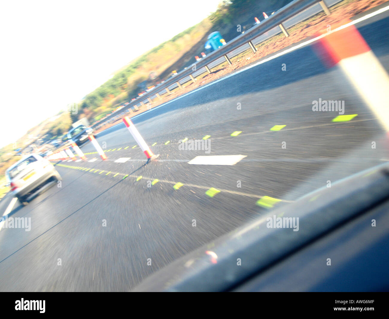 Contraflow with bollards on dual carriageway Stock Photo - Alamy