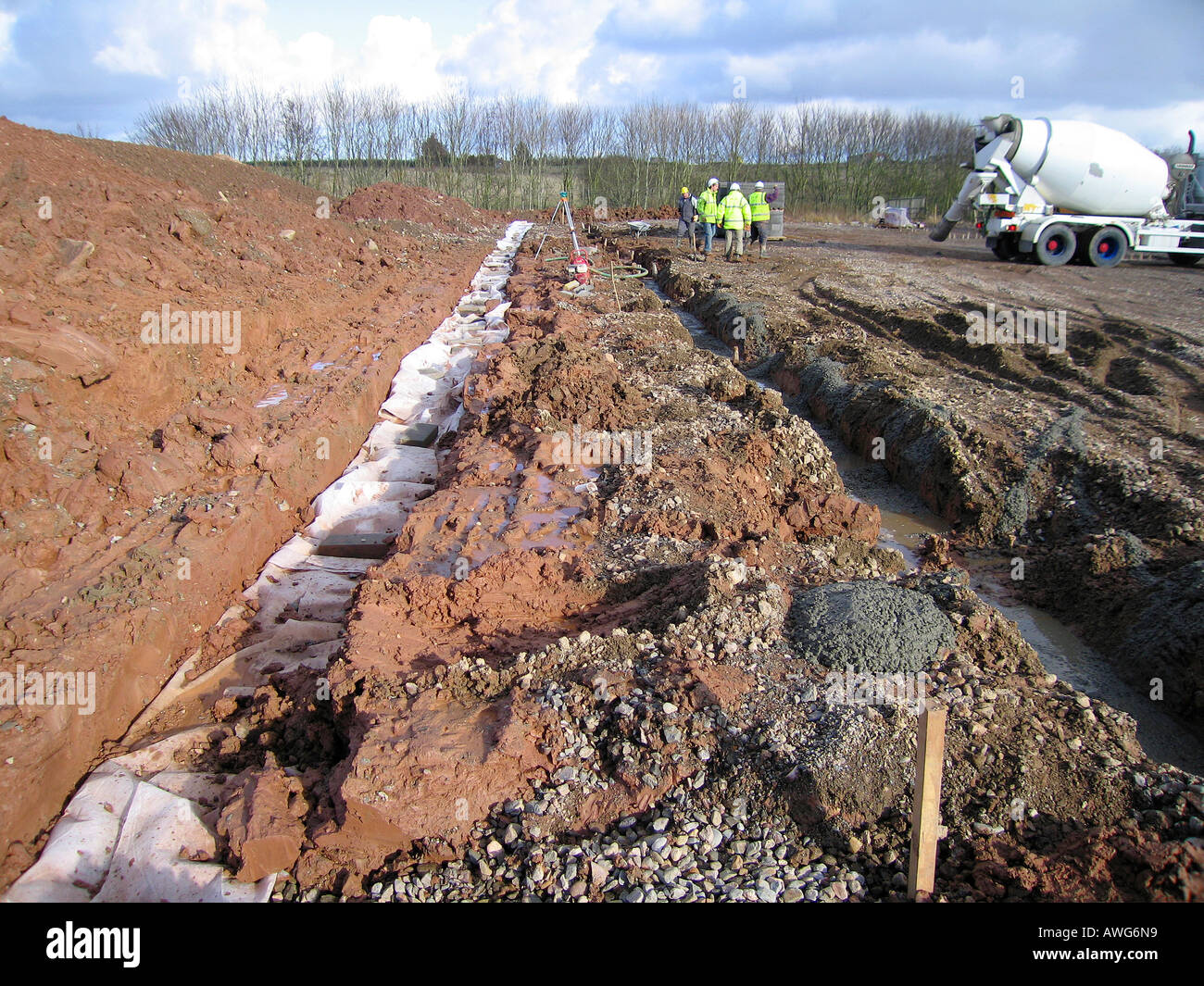 Drainage trench excavations on construction site Stock Photo - Alamy