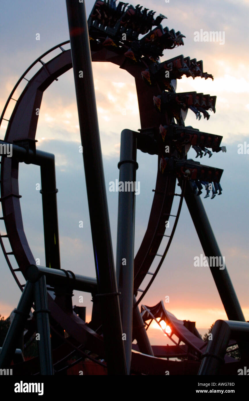 Nemesis Inferno roller coaster at Thorpe Park Surrey UK Stock Photo - Alamy