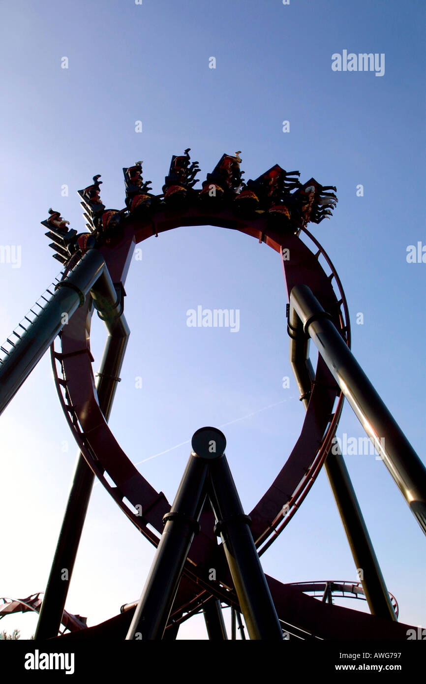 Nemesis Inferno roller coaster at Thorpe Park Surrey UK Stock Photo - Alamy