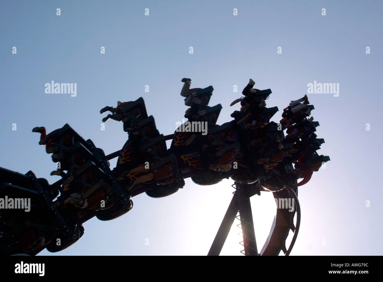 Nemesis Inferno roller coaster at Thorpe Park Surrey UK Stock Photo - Alamy