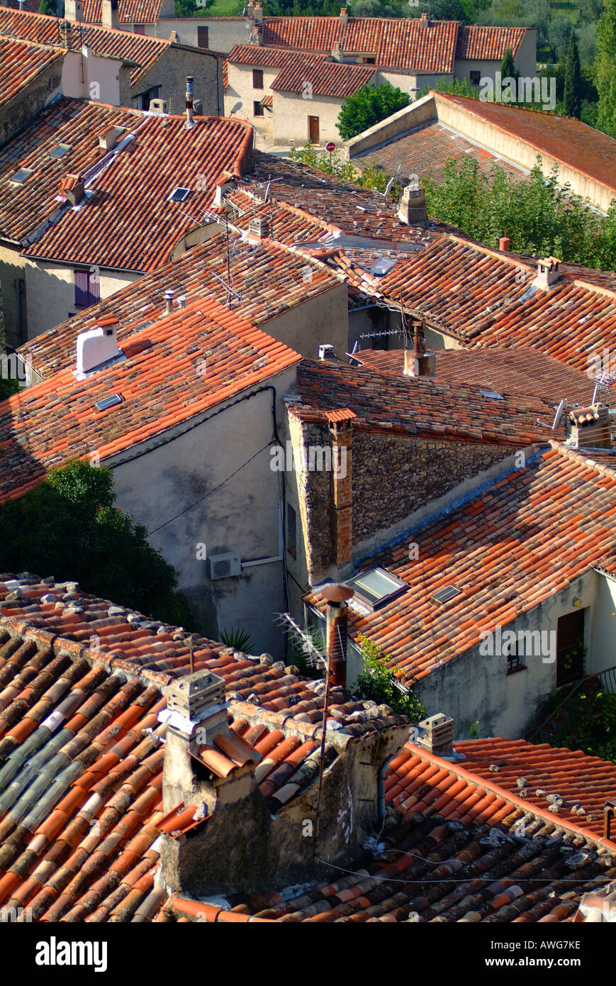 French Village rooftops with terracotta tiles Provence France Stock ...