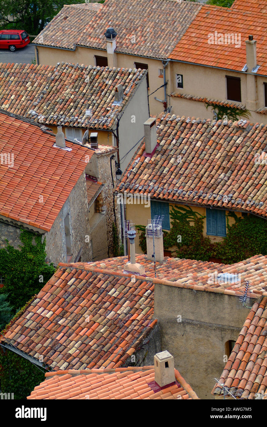 Typical French village roofs with terracotta tiles Stock Photo - Alamy
