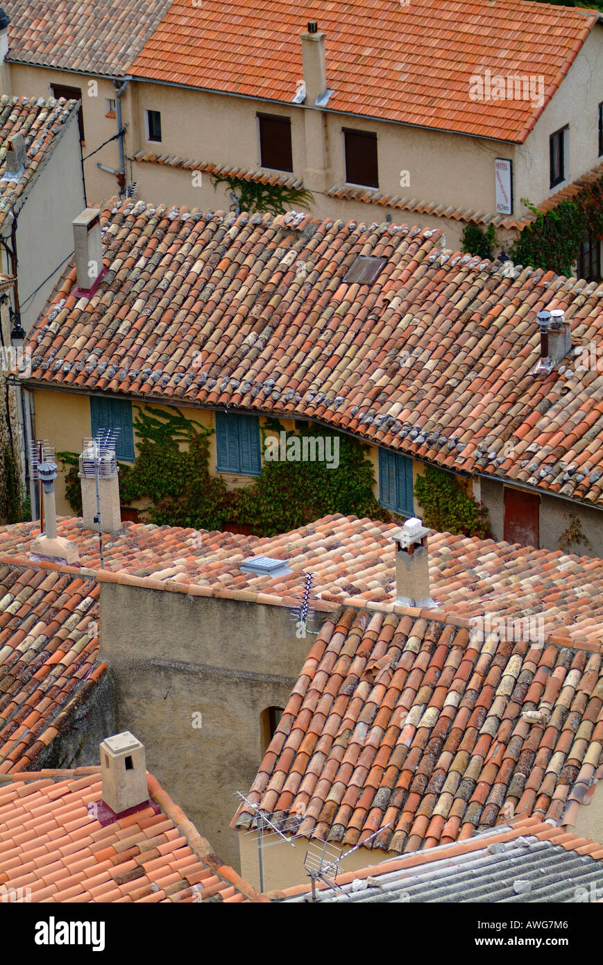 French traditional tiled villages roofs Stock Photo - Alamy