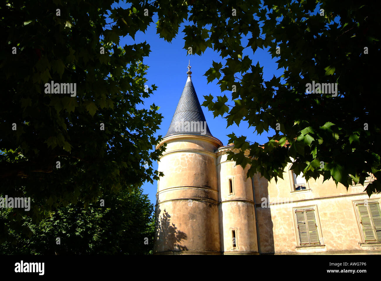 French Château tower and trees, France Stock Photo - Alamy