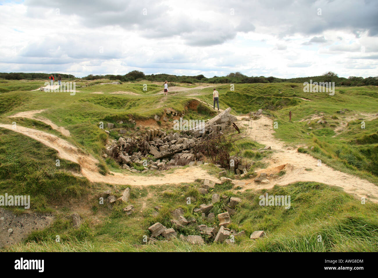 A completely destroyed shelter surrounded by bomb craters at Pointe du ...
