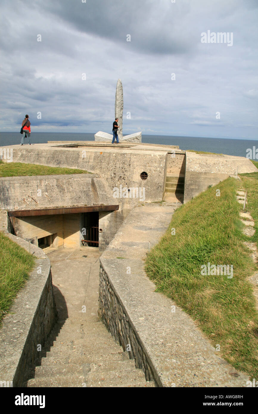 The Pointe du Hoc Memorial, Normandy above an artillery position and ...