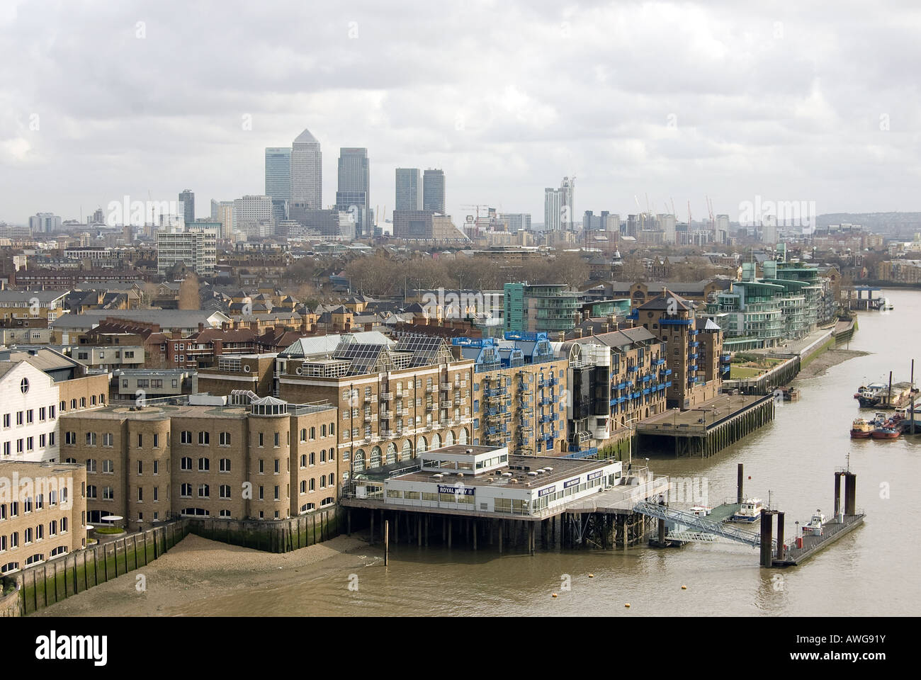 East London with Canary Wharf and Docklands Stock Photo - Alamy