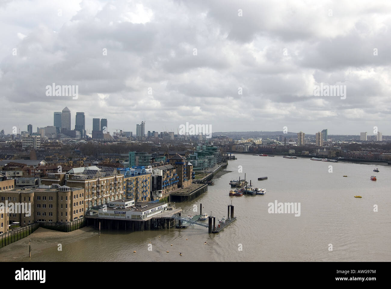 East London with Canary Wharf and Docklands Stock Photo - Alamy