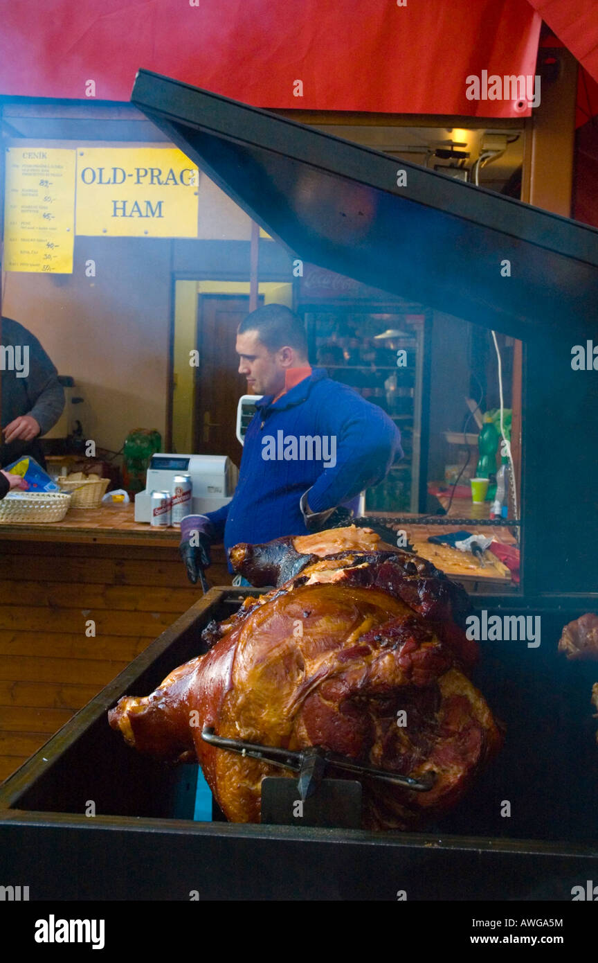Old Prague Ham at sale at the Easter market at old town square in ...