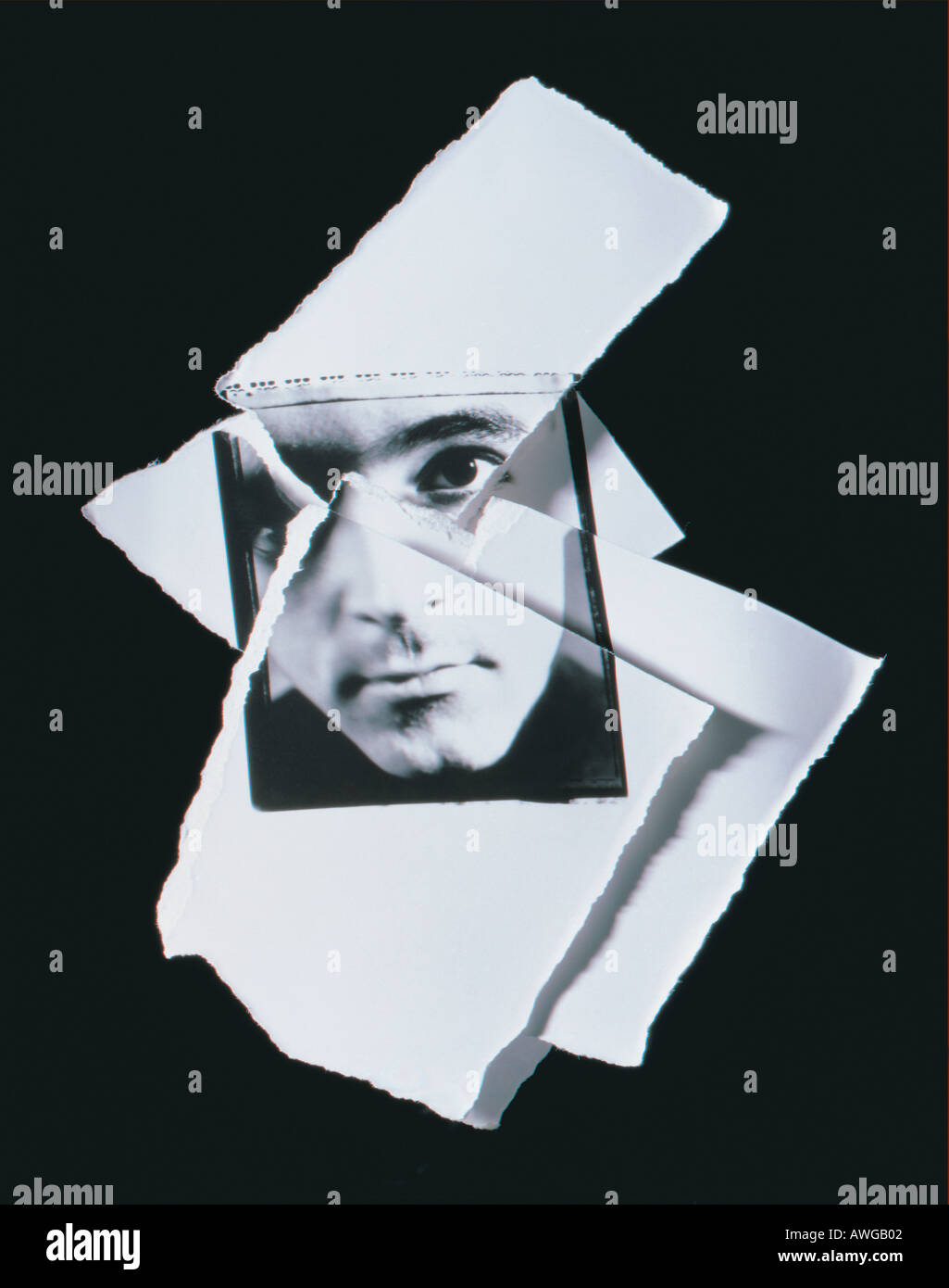 A photograph of a man image torn into pieces Stock Photo - Alamy