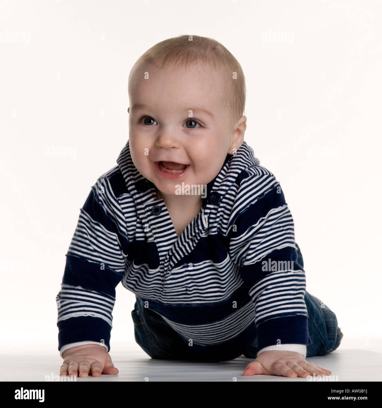Smiling baby with supporting himself on his hands Stock Photo - Alamy