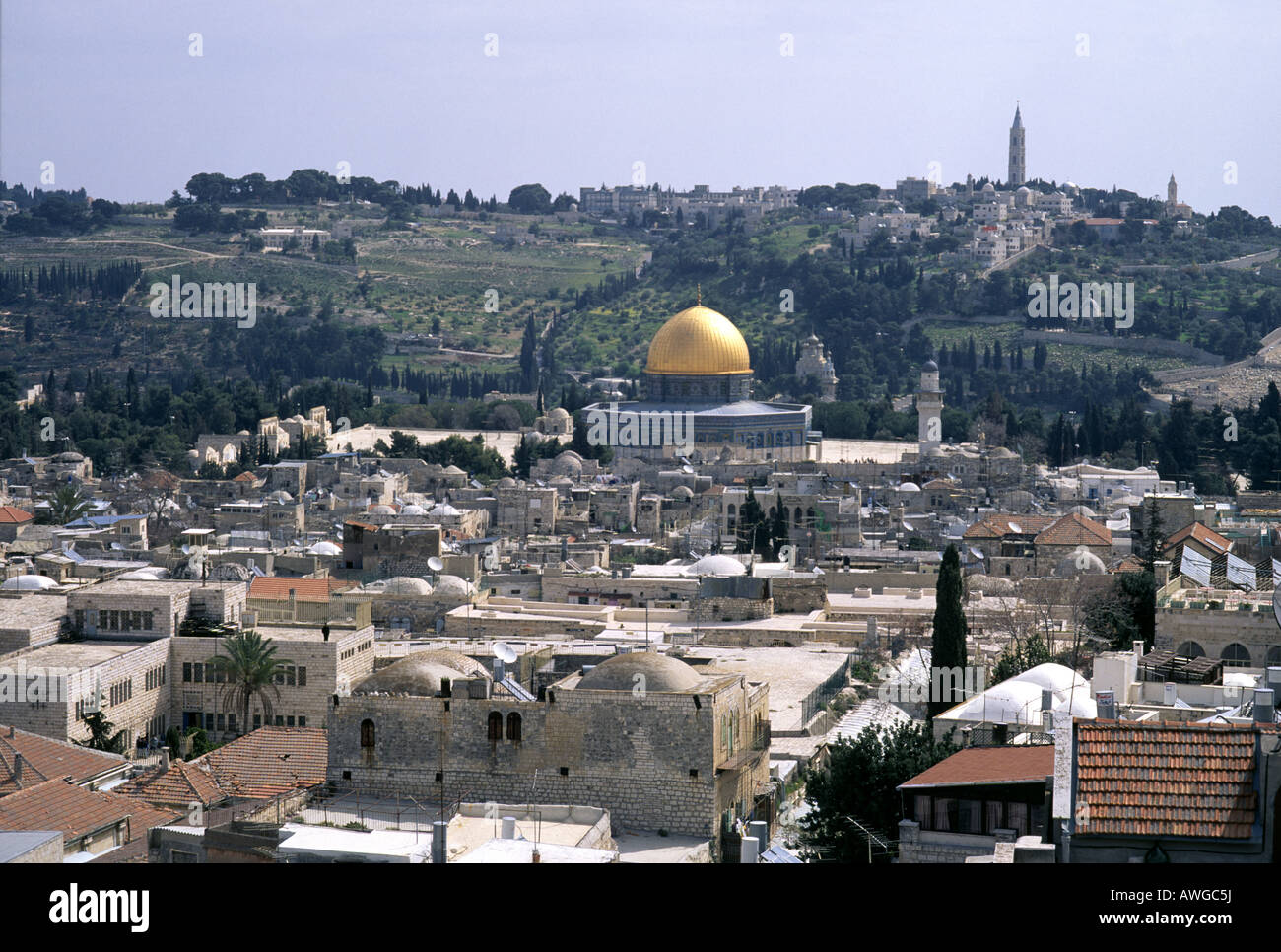 A view of Old walled Jerusalem and the Dome Of The Rock an important ...