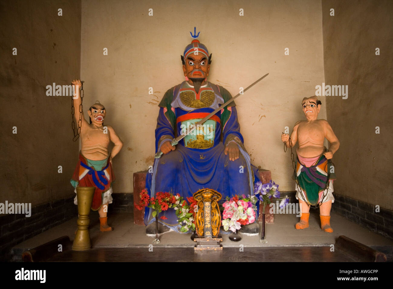 Painted statues of gods in a temple in Pingyao, People's Republic of ...
