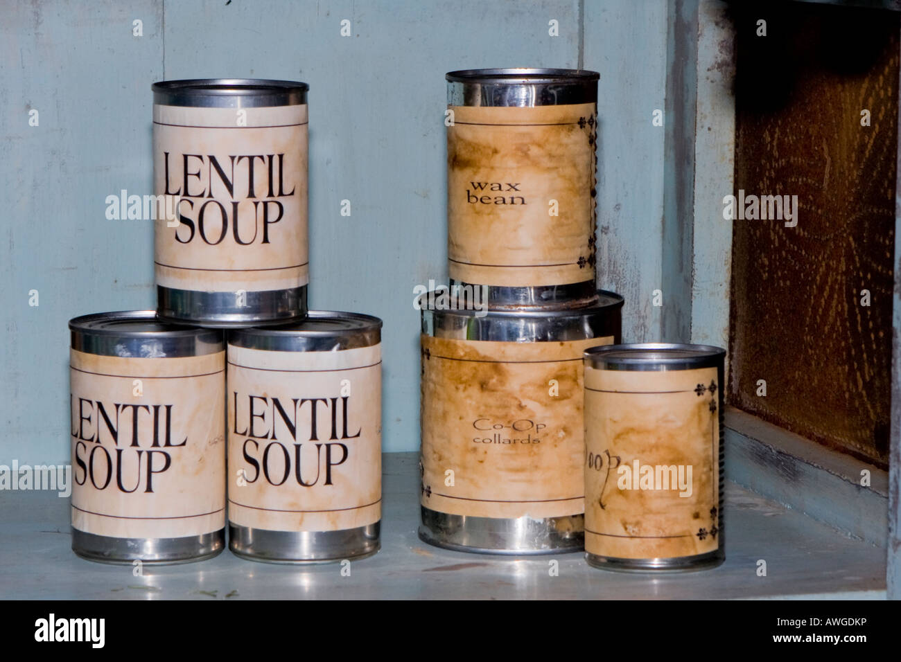 Antique food cans hi-res stock photography and images - Alamy