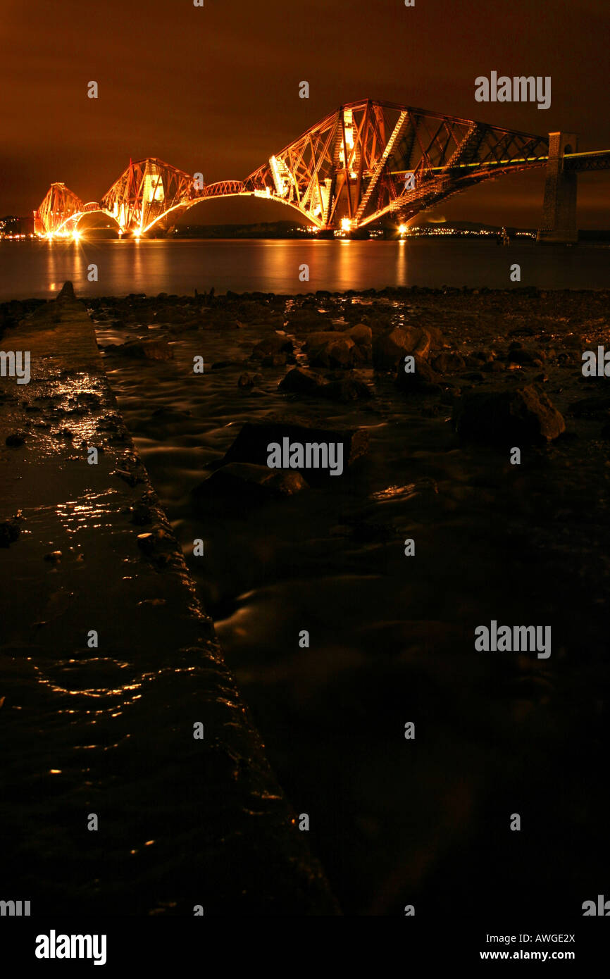 View of the Forth Rail Bridge at night 1 Stock Photo - Alamy