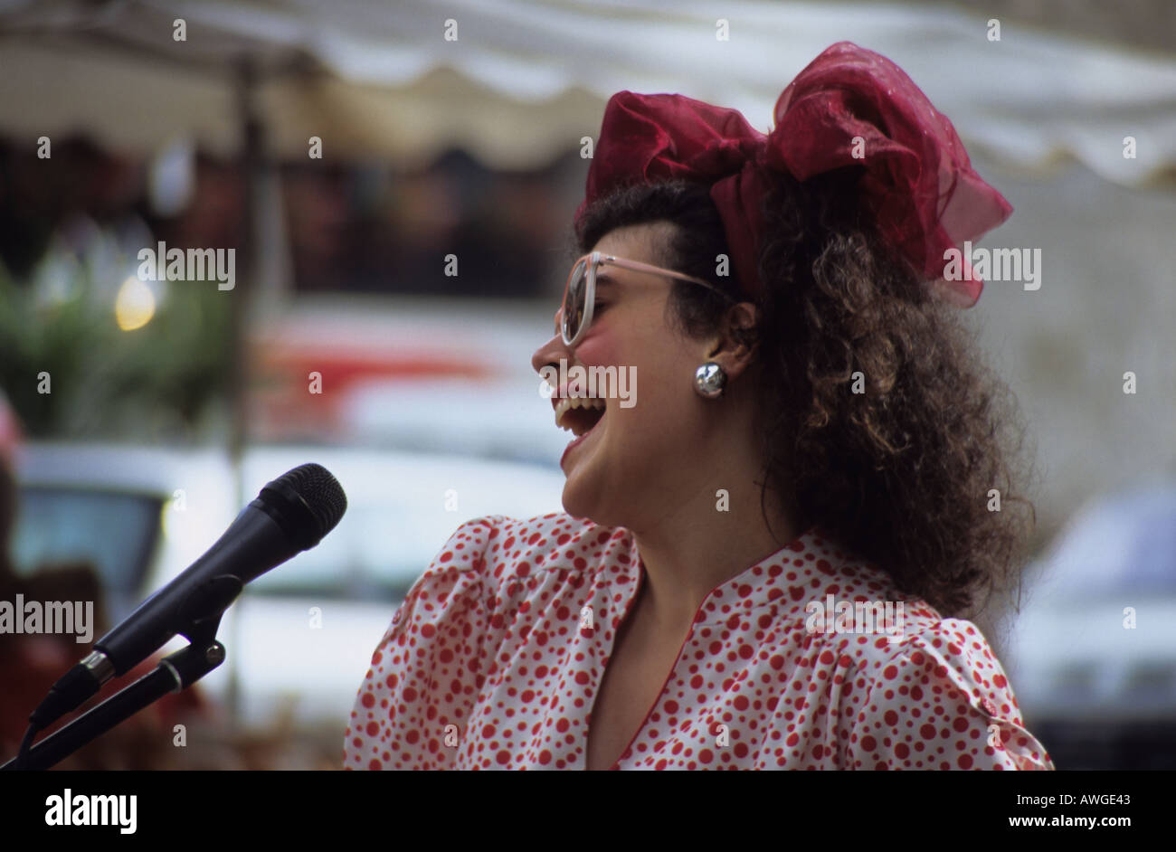 1940s style singer at Bastille Day Festival in Anduze France Stock ...