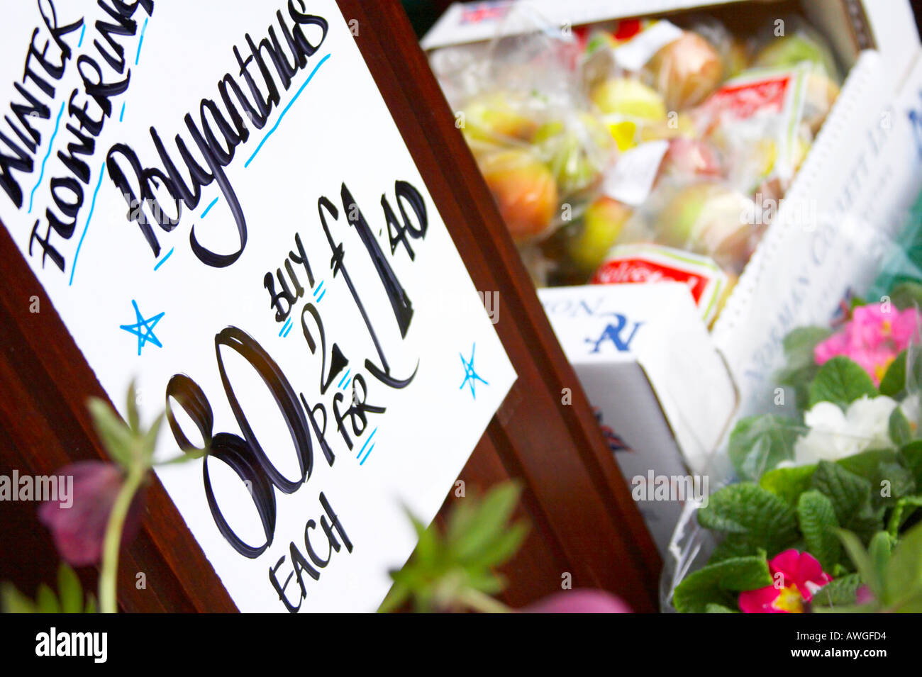Sale sign flowers Midlands England Stock Photo - Alamy
