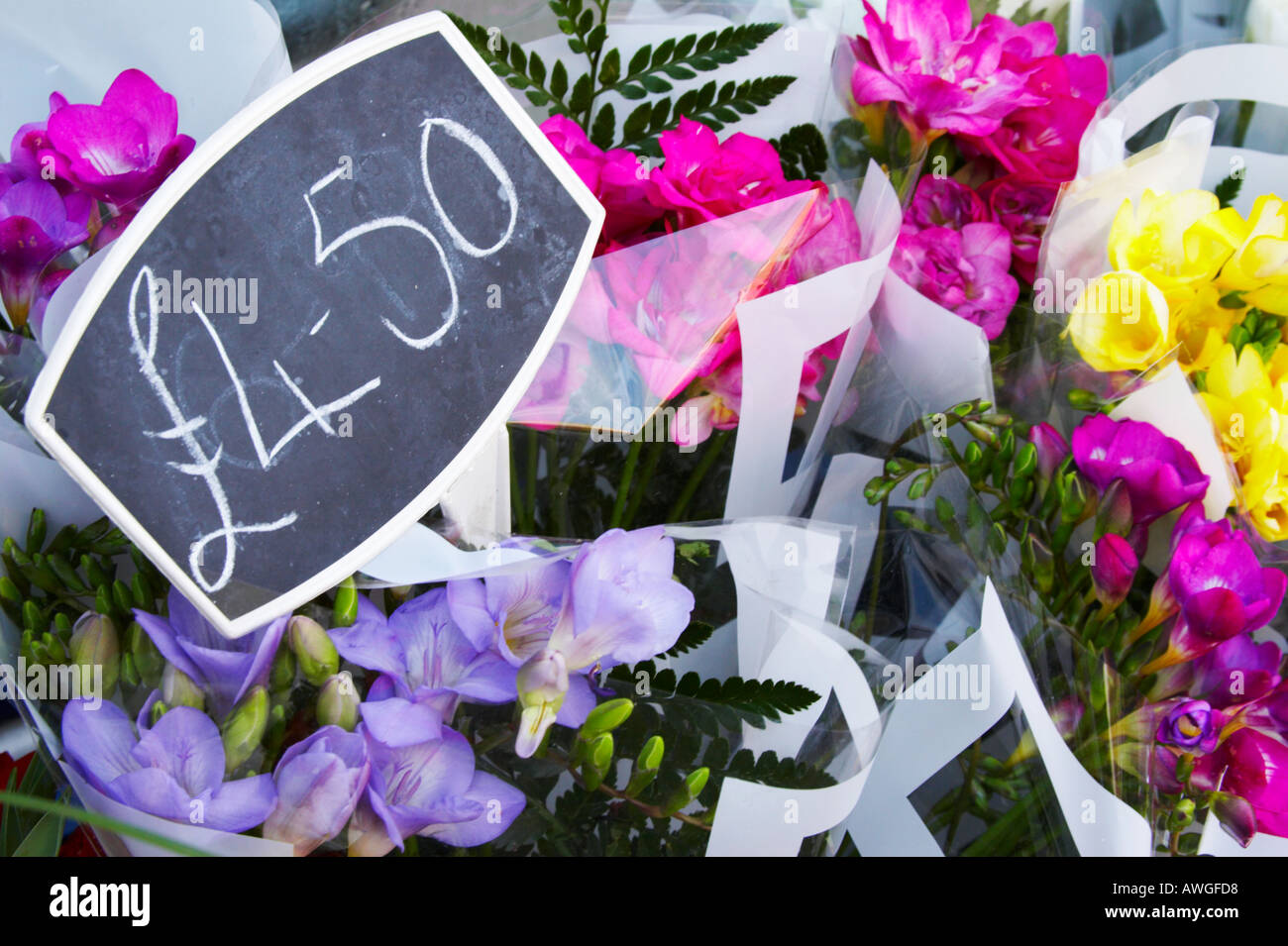 Sale sign flowers Midlands England Stock Photo - Alamy