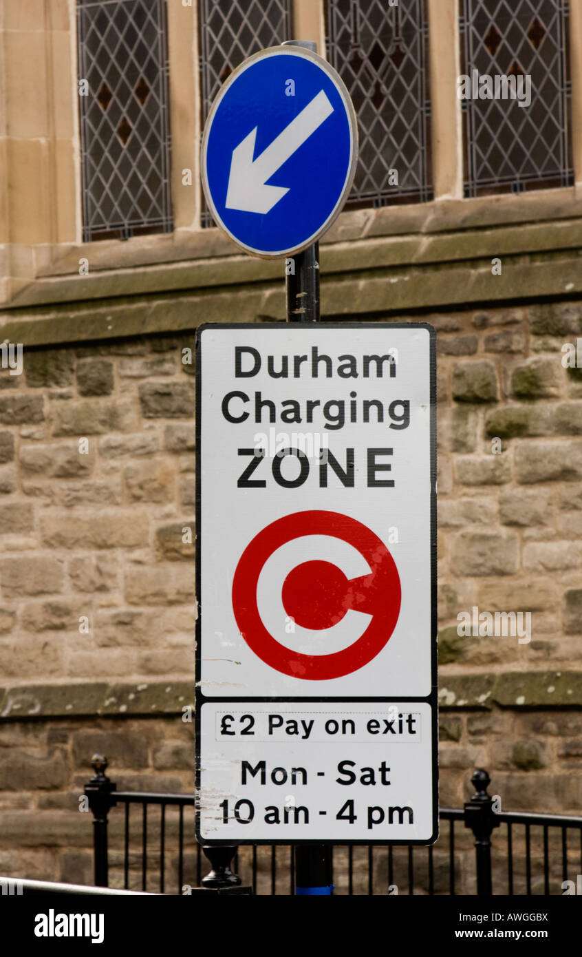 Sign indicating Durham's traffic charging zone Stock Photo - Alamy