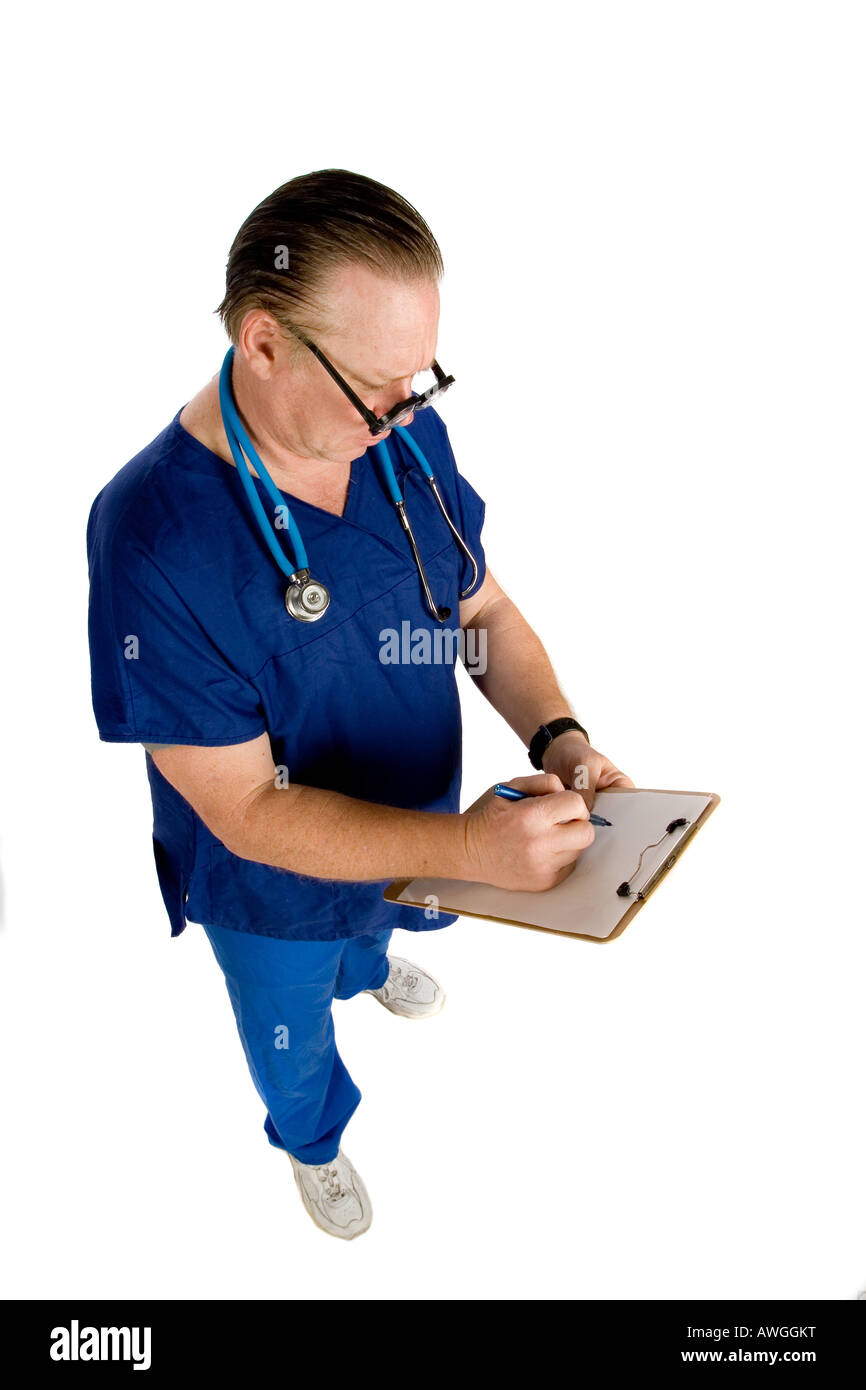 Male nurse taking notes isolated on white Stock Photo - Alamy