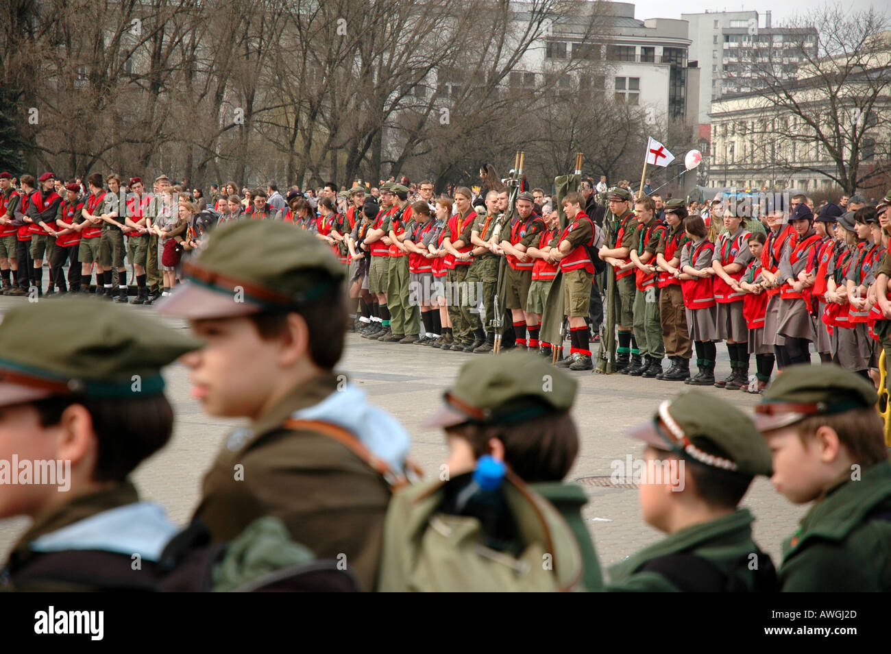 Warsaw, Poland mourning after John Paul II death. Scouts on Pilsudski ...
