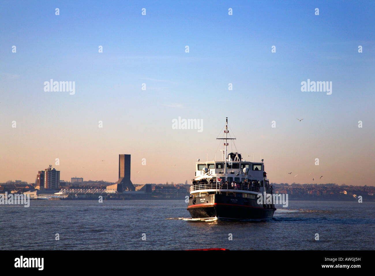 Mersey Ferry arriving at Pier Head Liverpool Merseyside England Stock ...