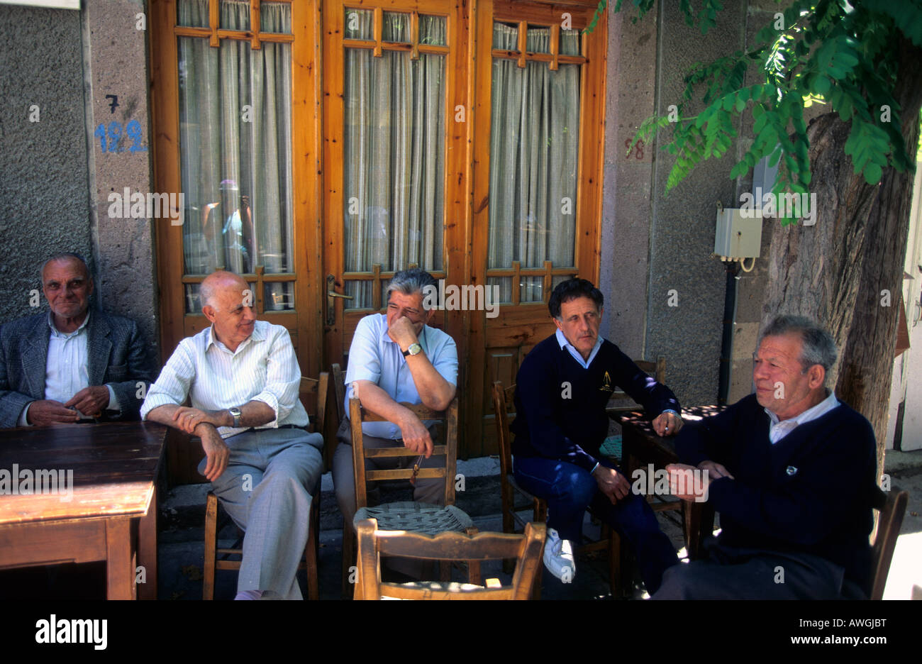greece northern aegean mytilini island old men chatting in petra Stock ...
