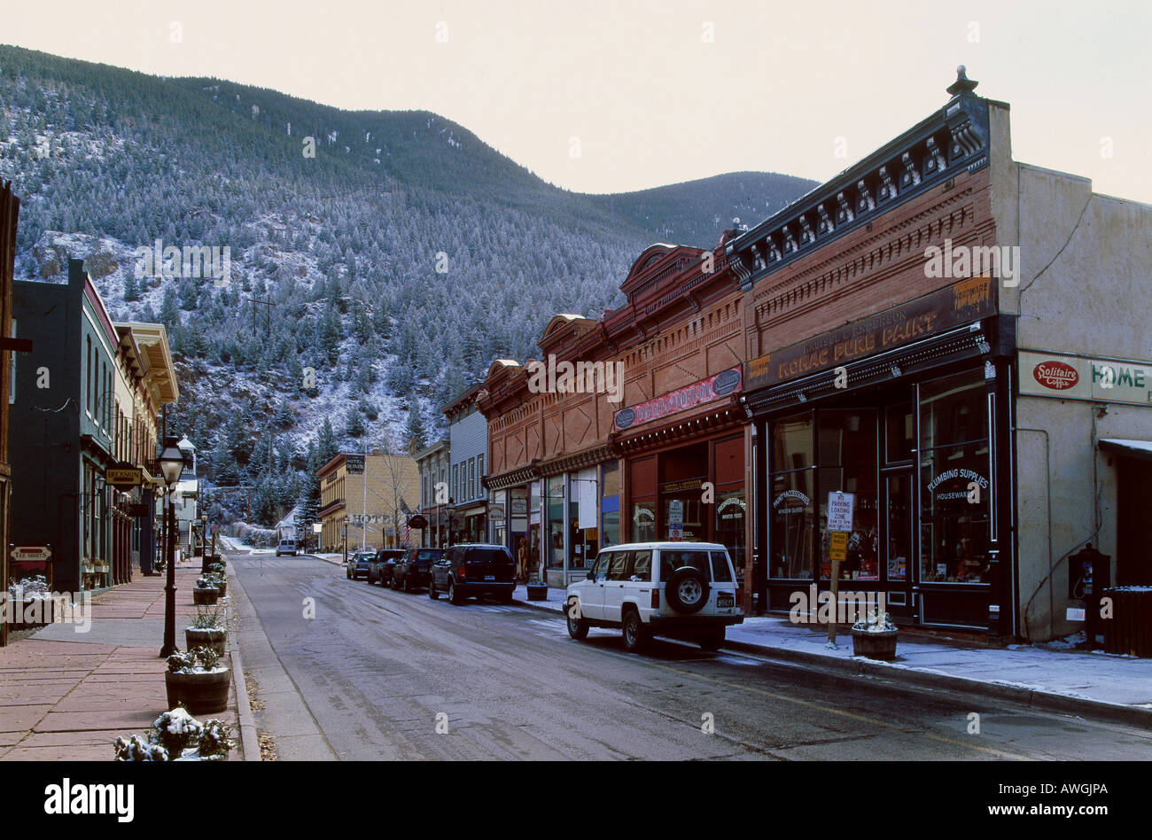 USA, Colorado, Downtown Georgetown, shops of Victorian architecture ...