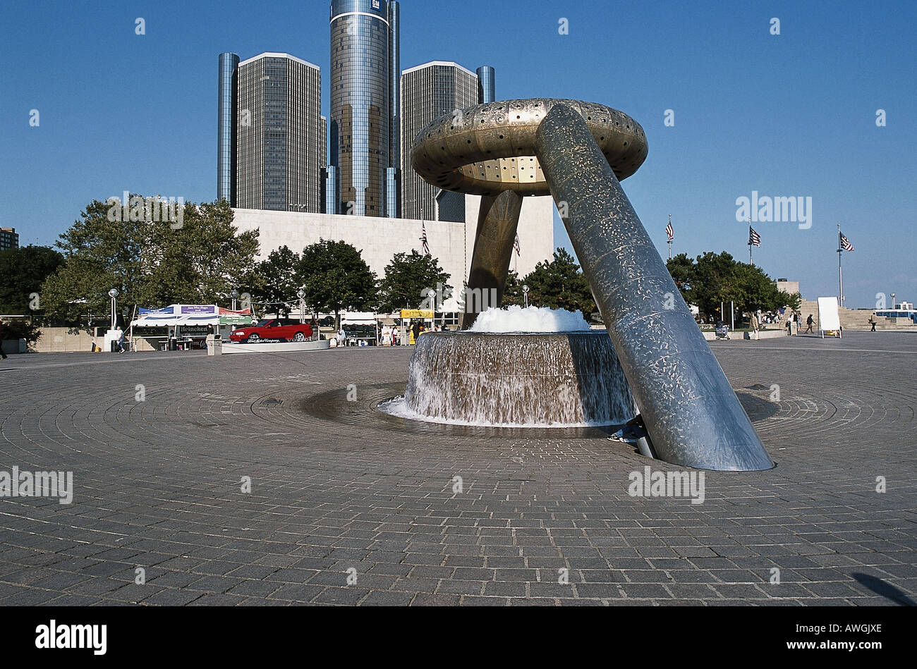 USA, Michigan, Detroit, Hart Plaza, Horace E. Dodge Fountain, designed ...
