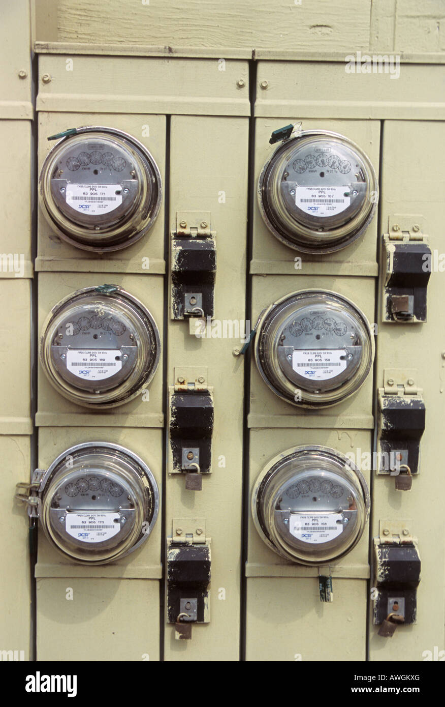 outdoor industrial electric utility meters on fast food building Stock ...