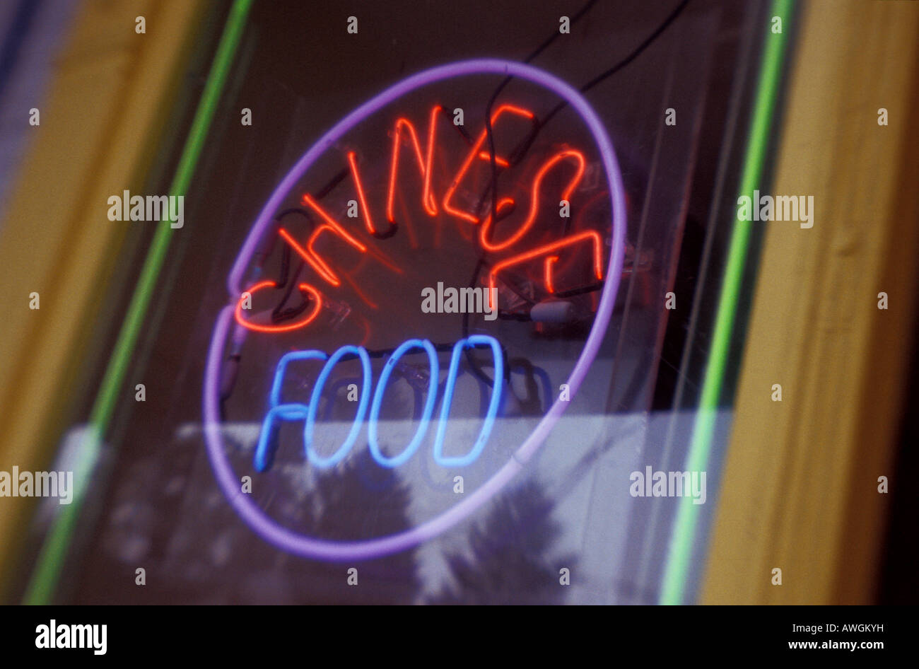 neon chinese food take out sign in restaurant window Stock Photo - Alamy