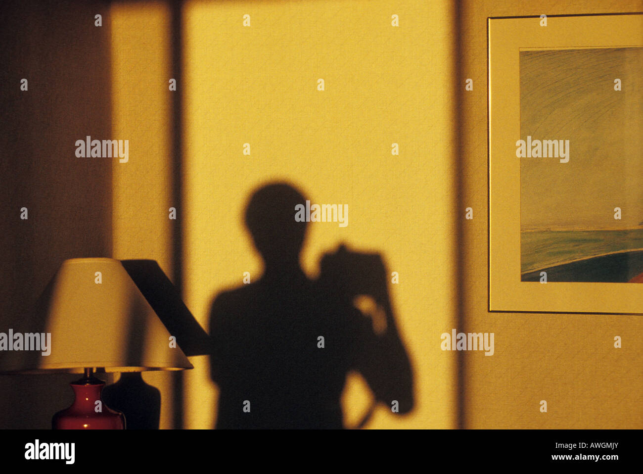photographers shadow on motel hotel room wall Stock Photo - Alamy
