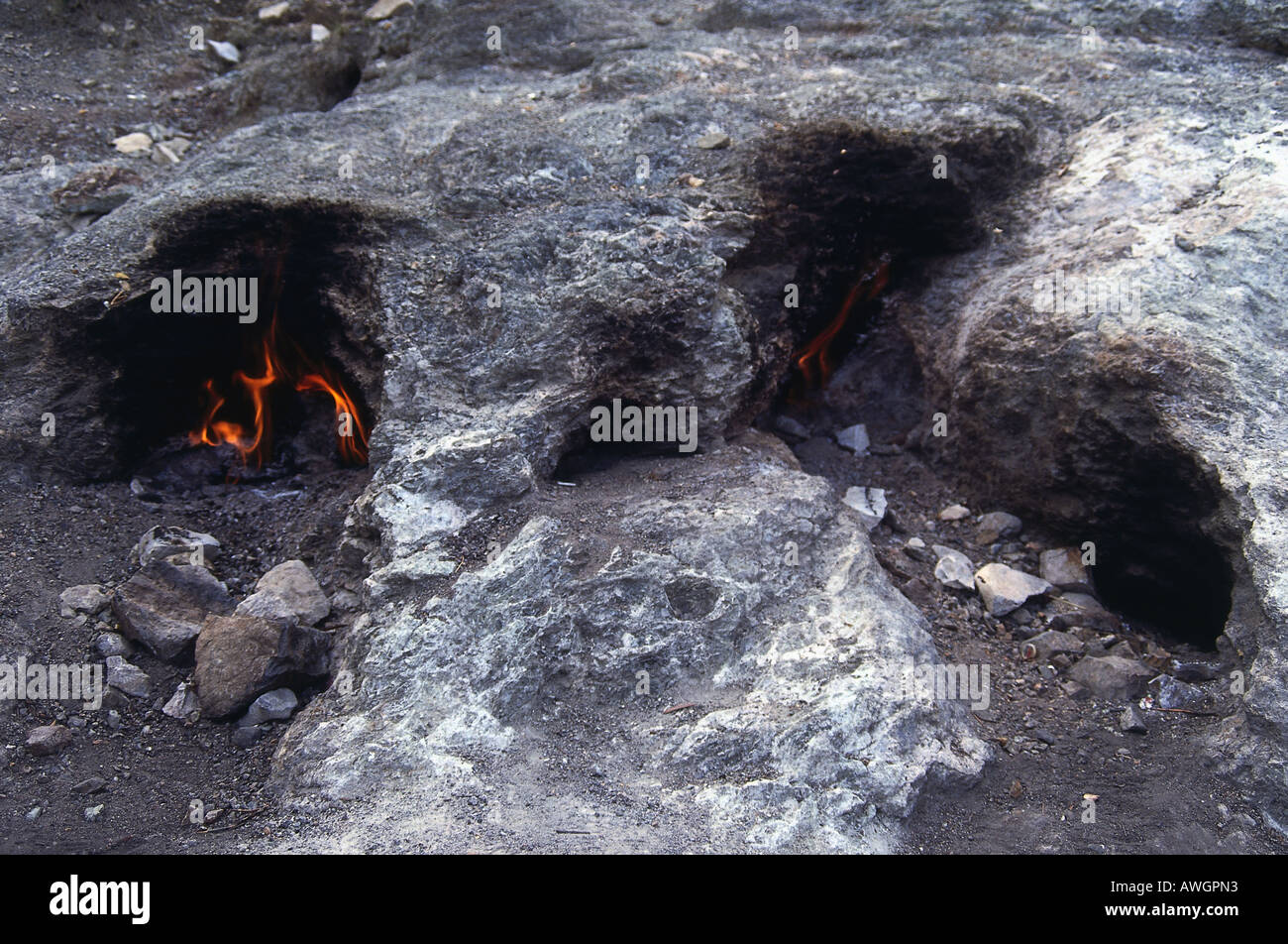 Mediterranean Turkey, Olympos, escaping natural gas permanently burning ...