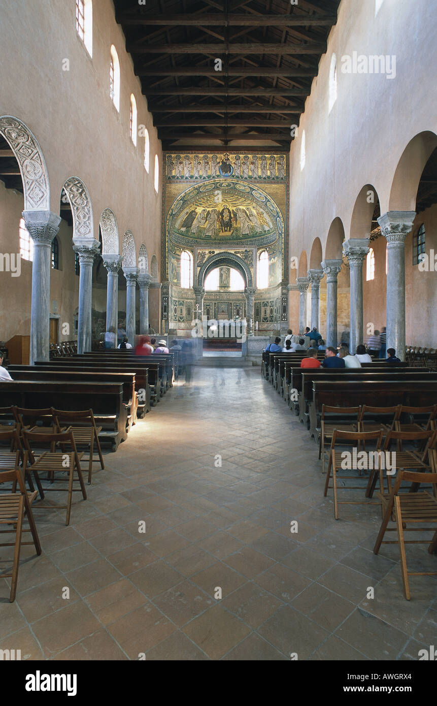 Croatia, Istria, Porec, Basilica of Euphrasius, interior with large ...