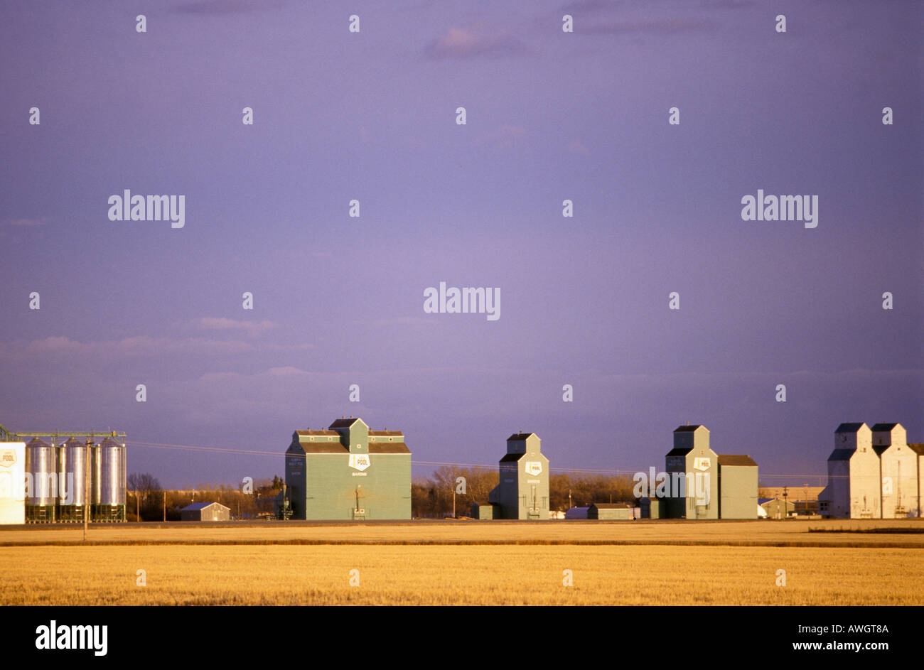 Wooden and steel grain elevators at Barons southern Alberta Canada with ...