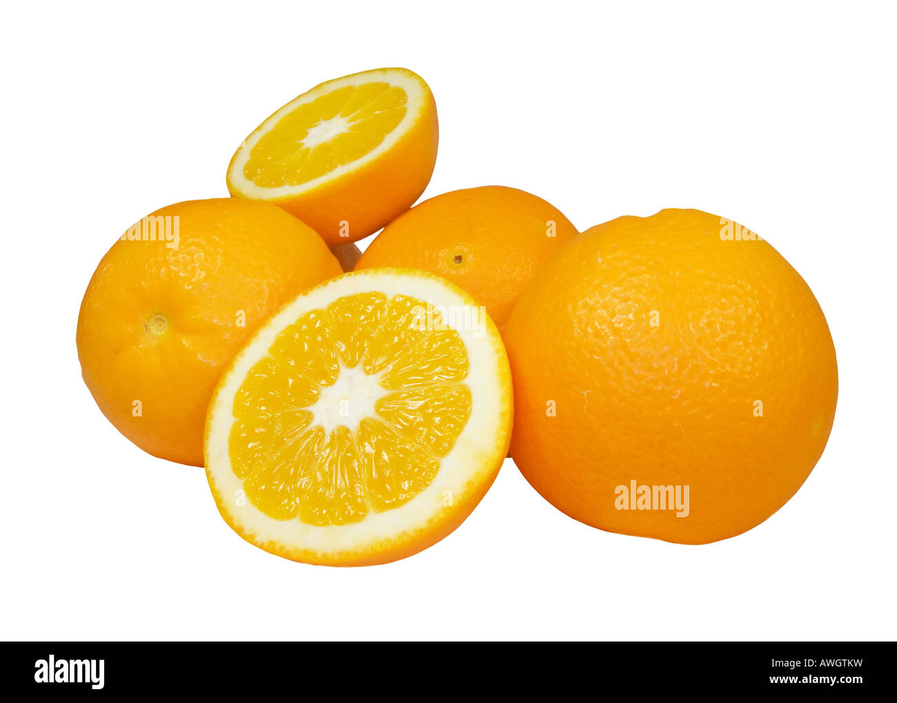 ripe oranges pile with an orange sliced Stock Photo - Alamy
