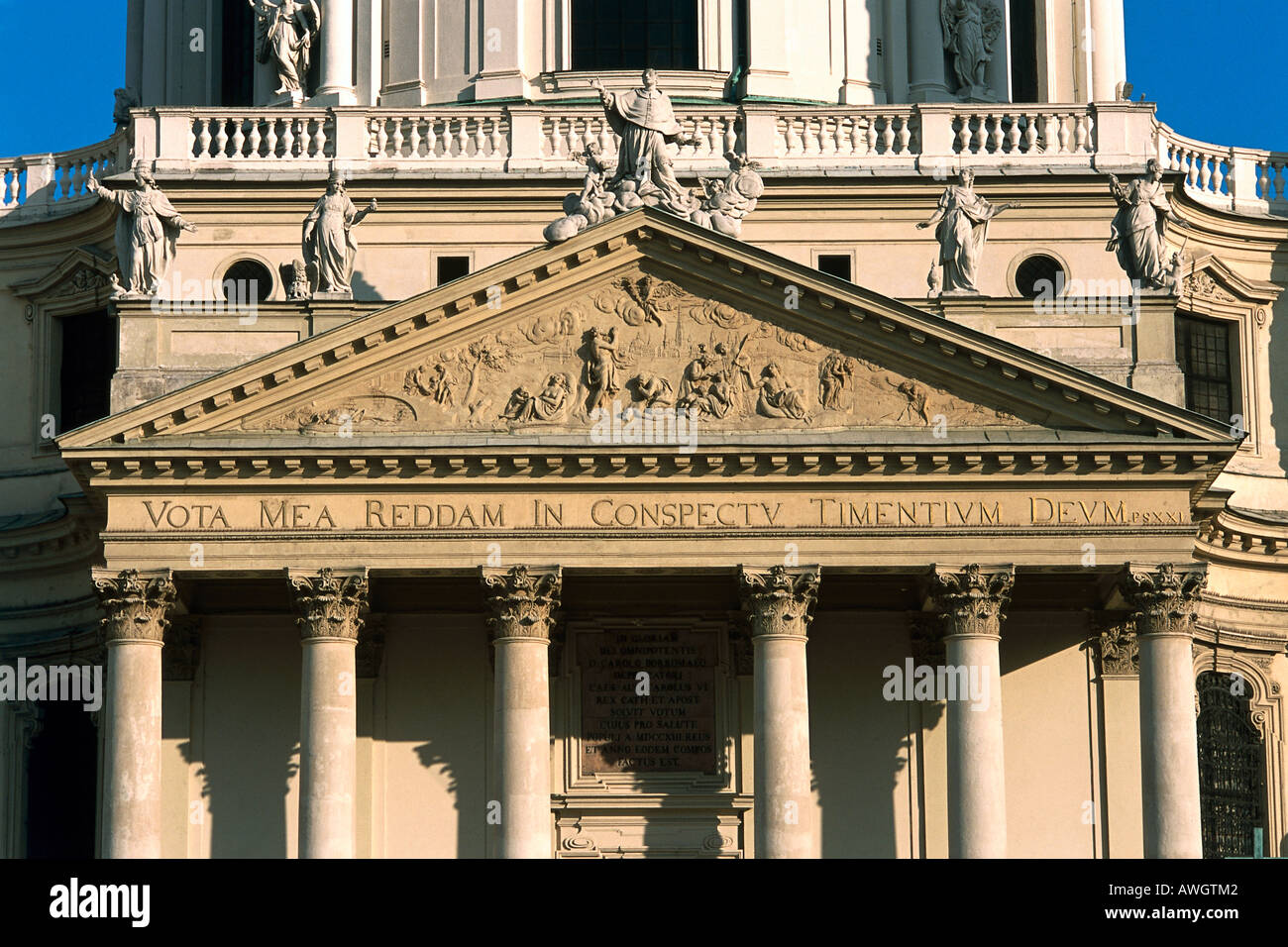 Austria, Vienna, Karlskirche, monumental Greek portico with pediment ...