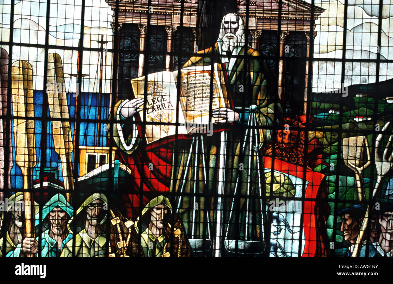 SPAIN STAINED GLASS SHOWING THE ANCIENT CONSTITUTION OF THE BASQUE ...