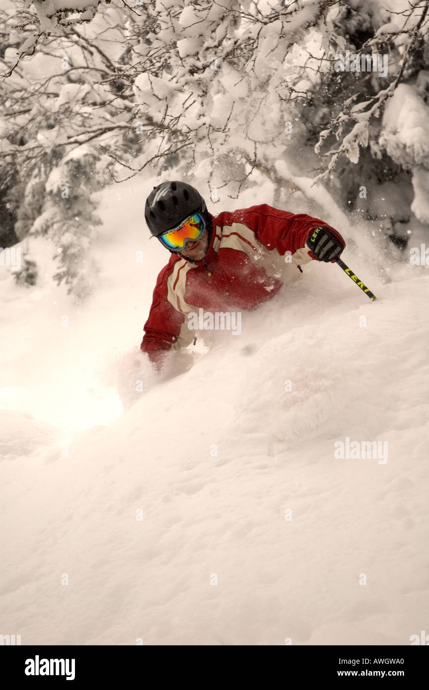 Skier John Egan kicks up the snow as he enjoys the powder at Sugarbuh ...