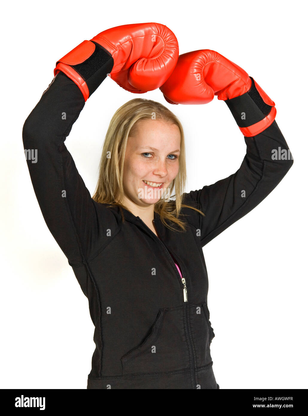 A woman boxer wearing a black track suit Stock Photo - Alamy