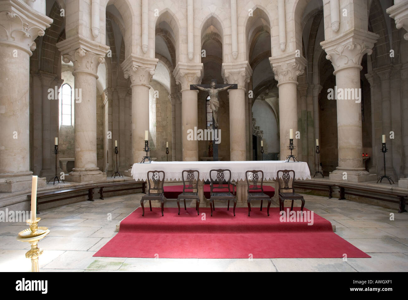 The interior of the monastery at Alcobaca Portugal showing the columns ...