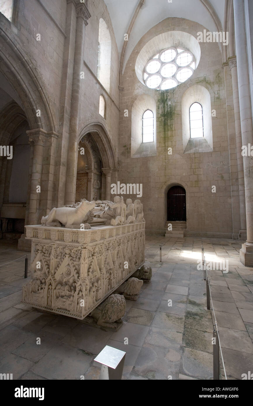 The interior of the monastery at Alcobaca Portugal showing the tomb of ...
