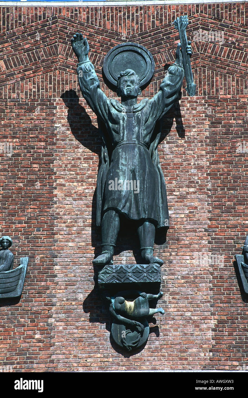 Norway, Central Oslo West, Radhuset, bronze statue of St Hallvard ...