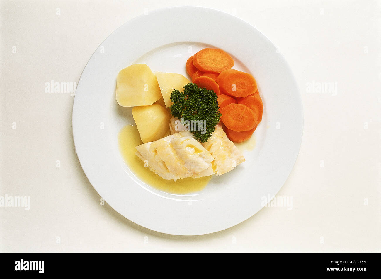 Norway, Kokt Torsk, poached cod fillets served with boiled potatoes ...